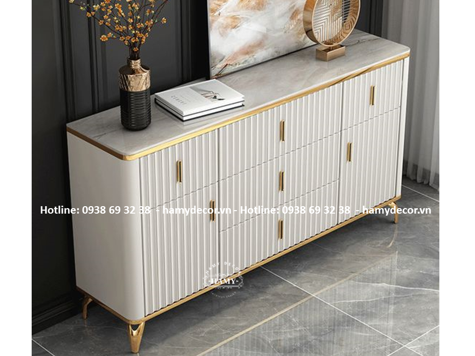 Tủ console gỗ & inox mạ vàng trang trí - 175